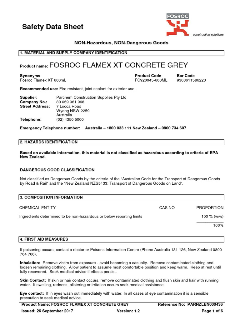 FOSROC_FLAMEX_XT-NZ_SDS | PDF