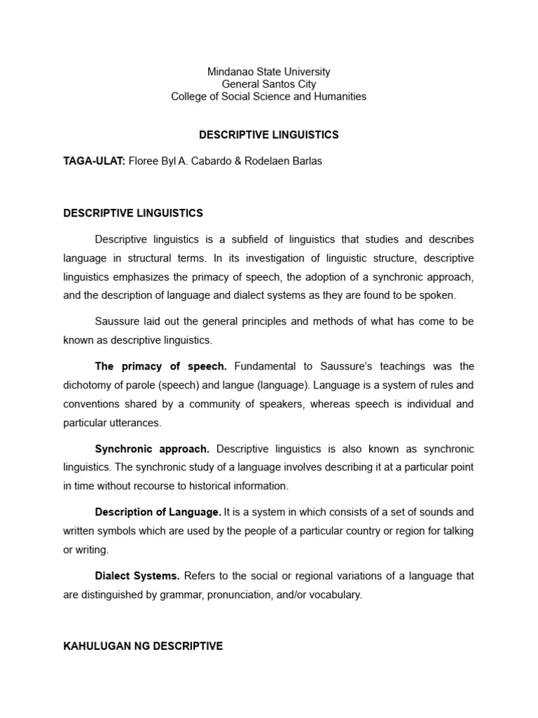 Descriptive Linguistics | PDF
