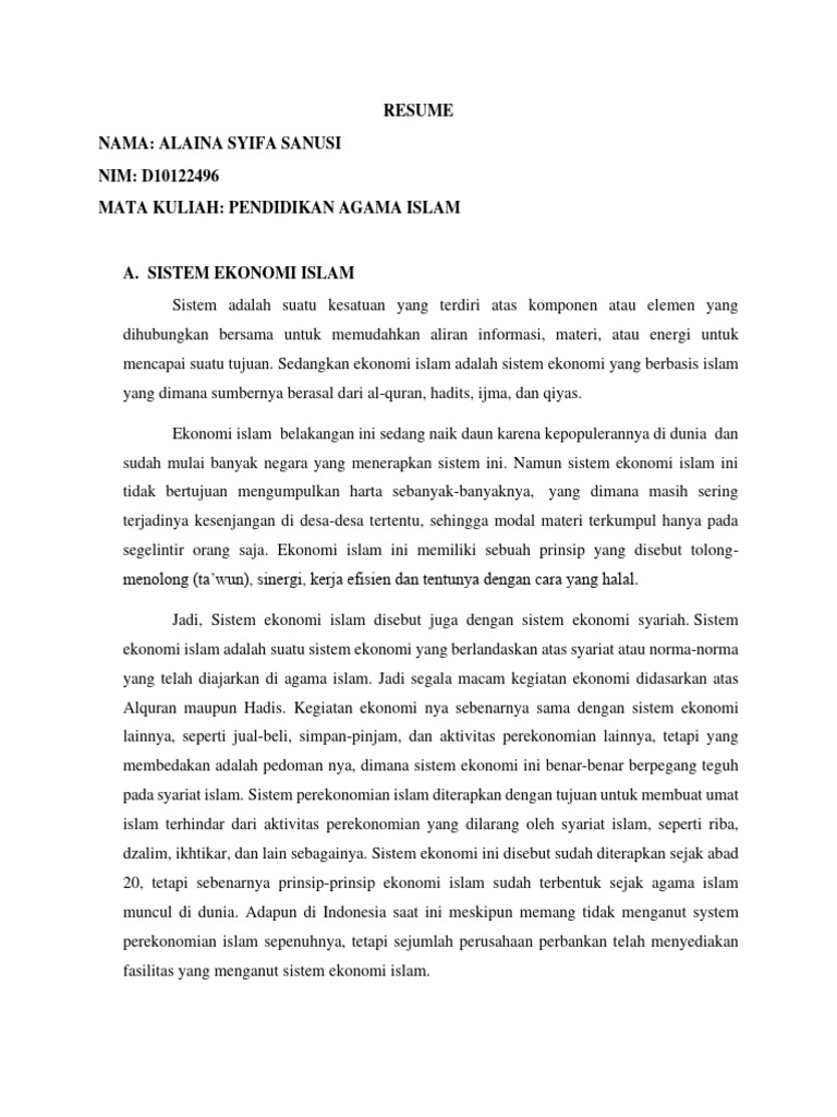 ALAINA SYIFA SANUSI_D10122496_RESUME AGAMA ISLAM | PDF