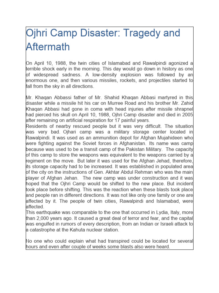 Ipin, Ojhri Camp Disaster Tragedy and Aftermath | PDF | Muhammad Zia Ul ...