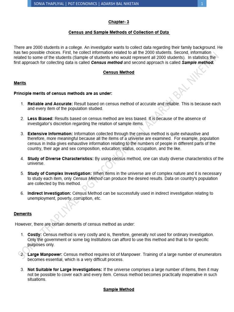 Chapter 3 (Census and Sample Method of Collection of Data) | PDF ...