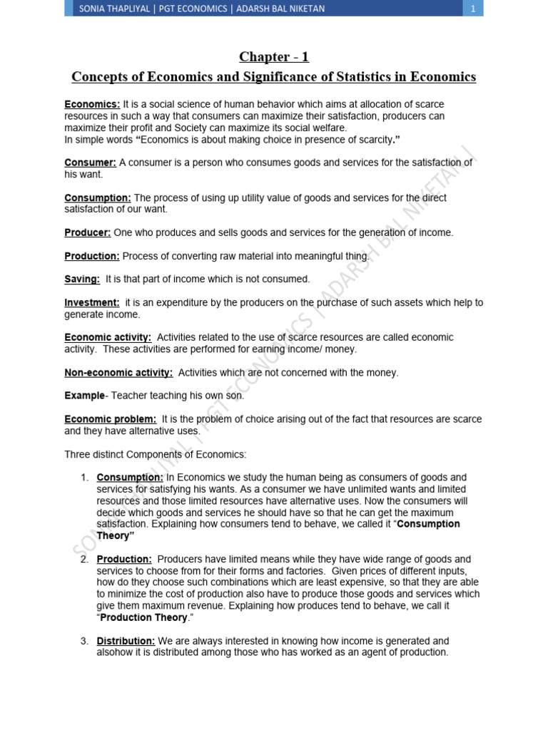 Chapter 1 (Concept of Economics and Significance of Statistic in ...