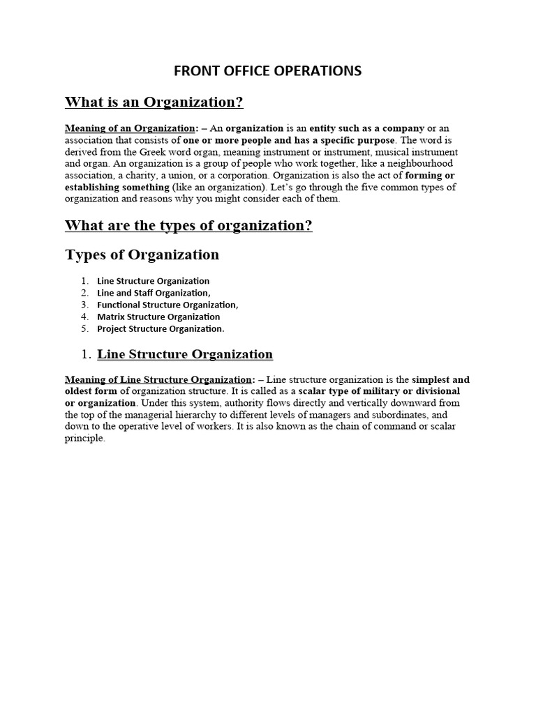 Front Office Notes | PDF | Organizational Structure | Customer