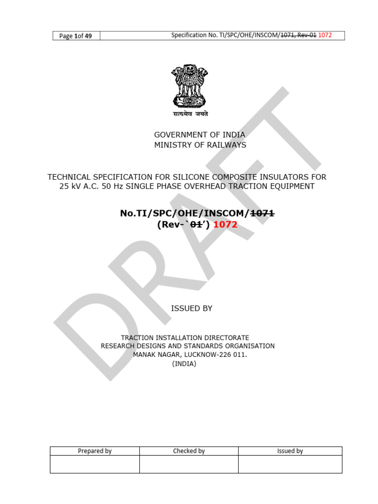 Draft Specification No - TI SPC OHE INSCOM 1072 | PDF