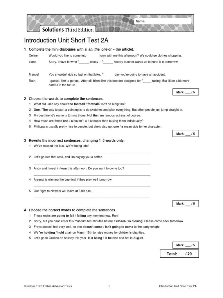 Advanced English Test: Articles & Sentences | PDF