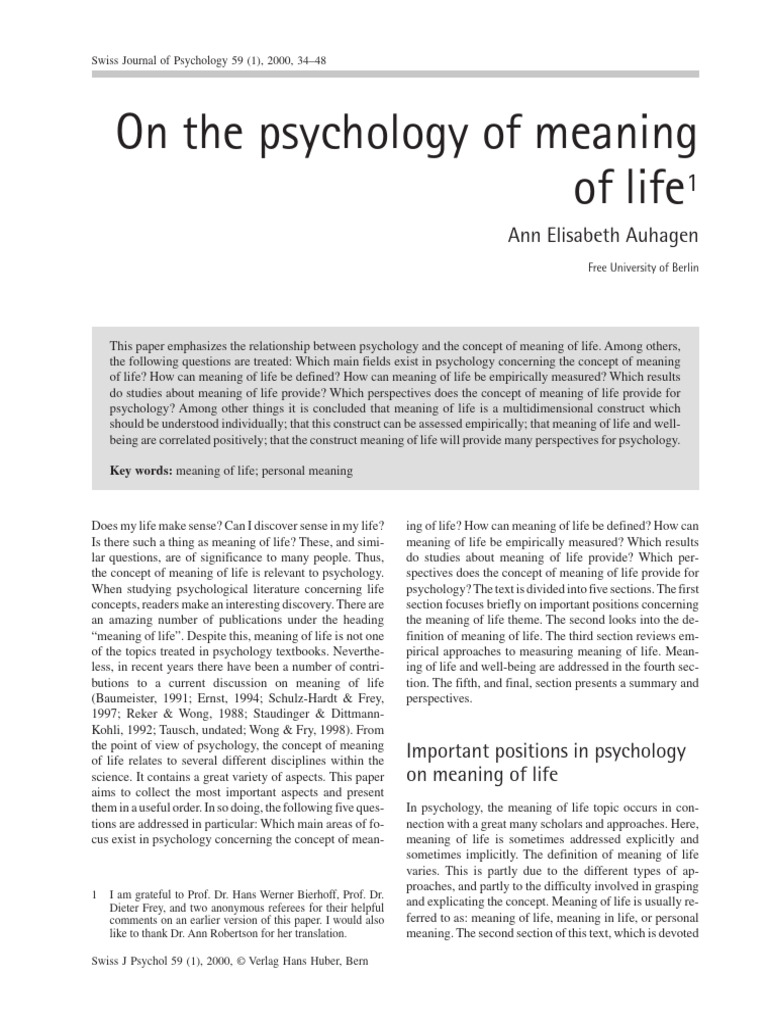 Psychology of Meaning in Life Insights | PDF