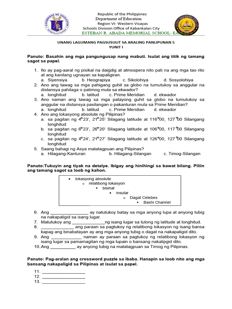 AP 5 Q1, Summative Test No. 1 | PDF