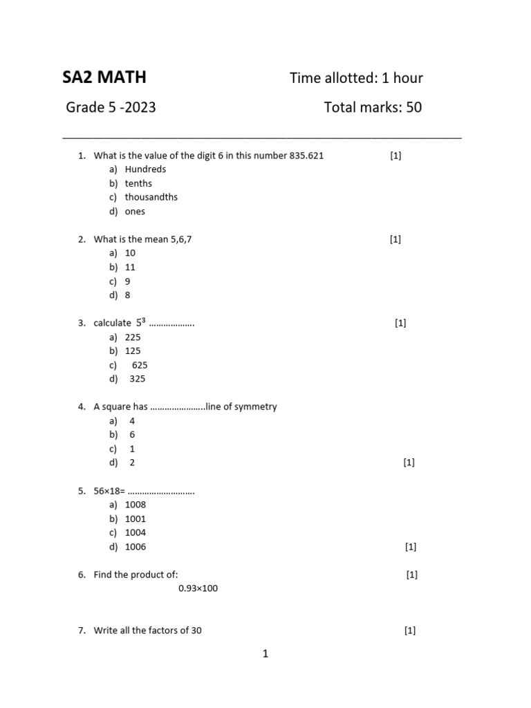 Math Grade 5 | PDF | Area | Mathematics