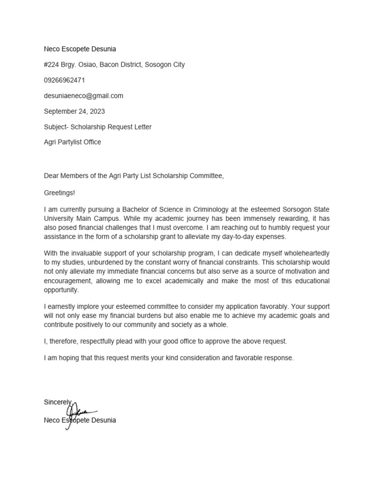 Letter of Request - Neco Desunia | PDF