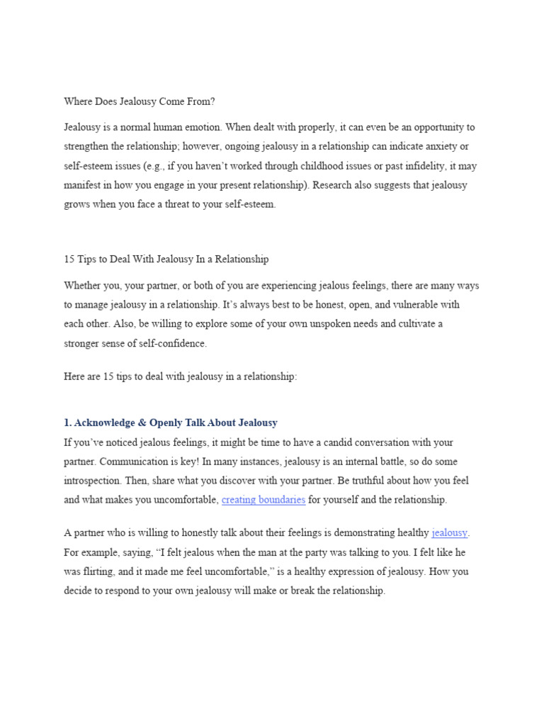 Understanding and Managing Jealousy | PDF | Jealousy | Self Esteem