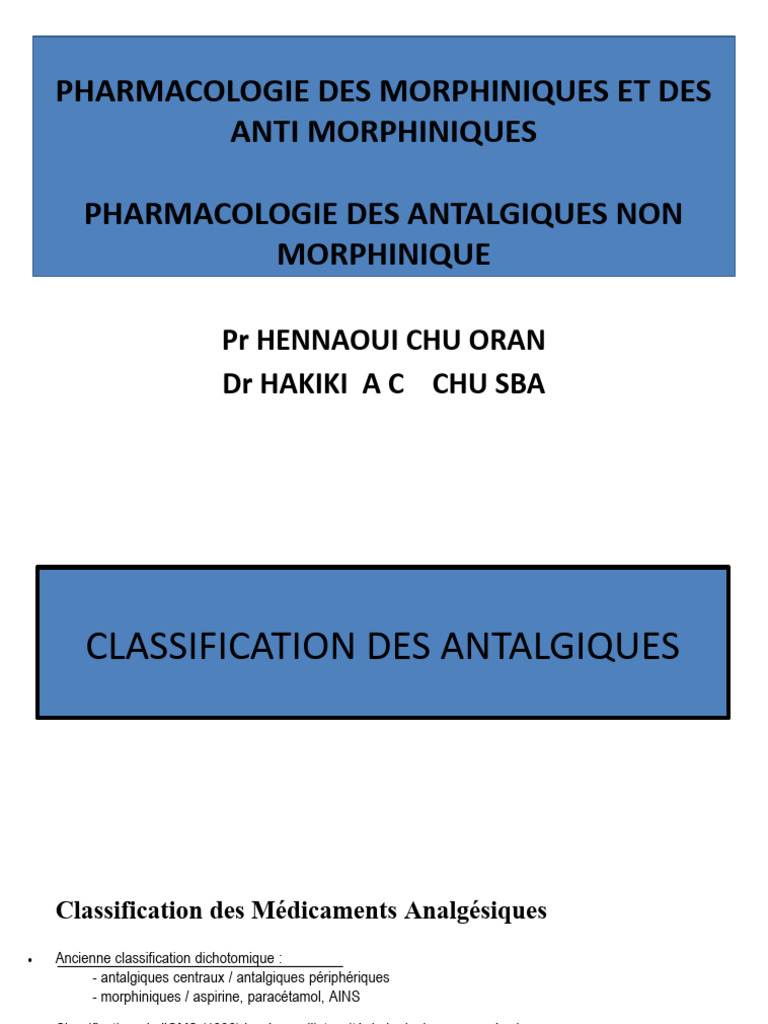 Classification des Antalgiques et Morphiniques | PDF | Morphine ...