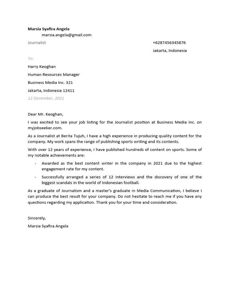 Cover Letter - Journalist | PDF