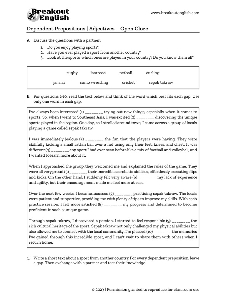 Open Cloze Practice Pdf
