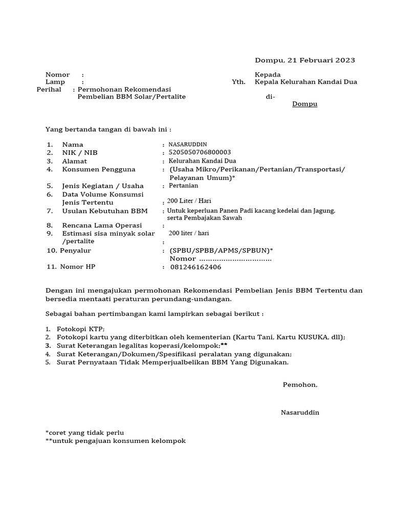 Surat Keterangan BBM | PDF