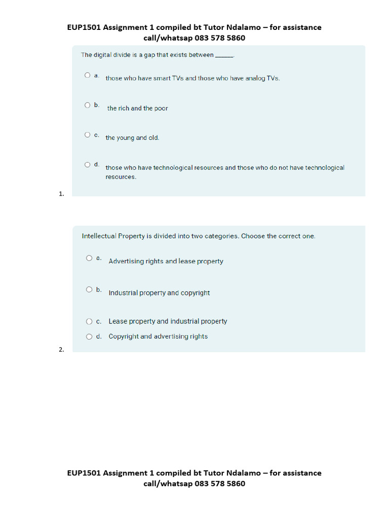 EUP1501 Assignment 1 Guide by Tutor Ndalamo | PDF | Home & Garden ...