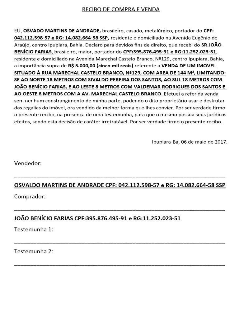 Recibo de Compra e Venda Simples | PDF