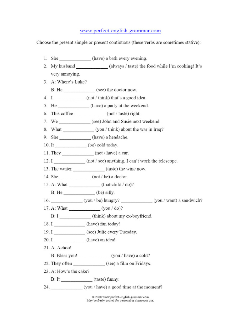 Stative Verbs | PDF