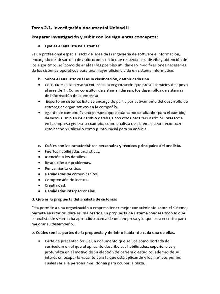 Tarea 2.1. Investigación Documental Unidad II S.C | PDF | Software | Ingeniería de software