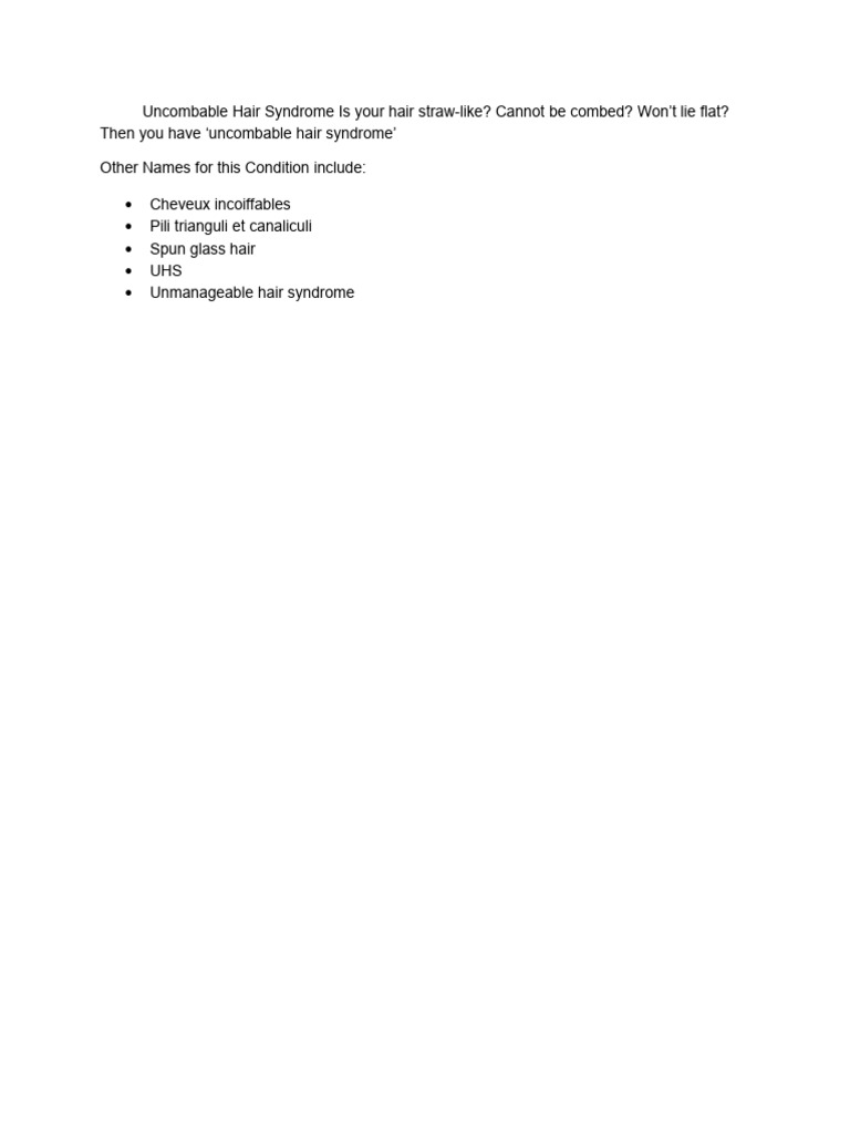 Uncombable Hair Syndrome Explained | PDF