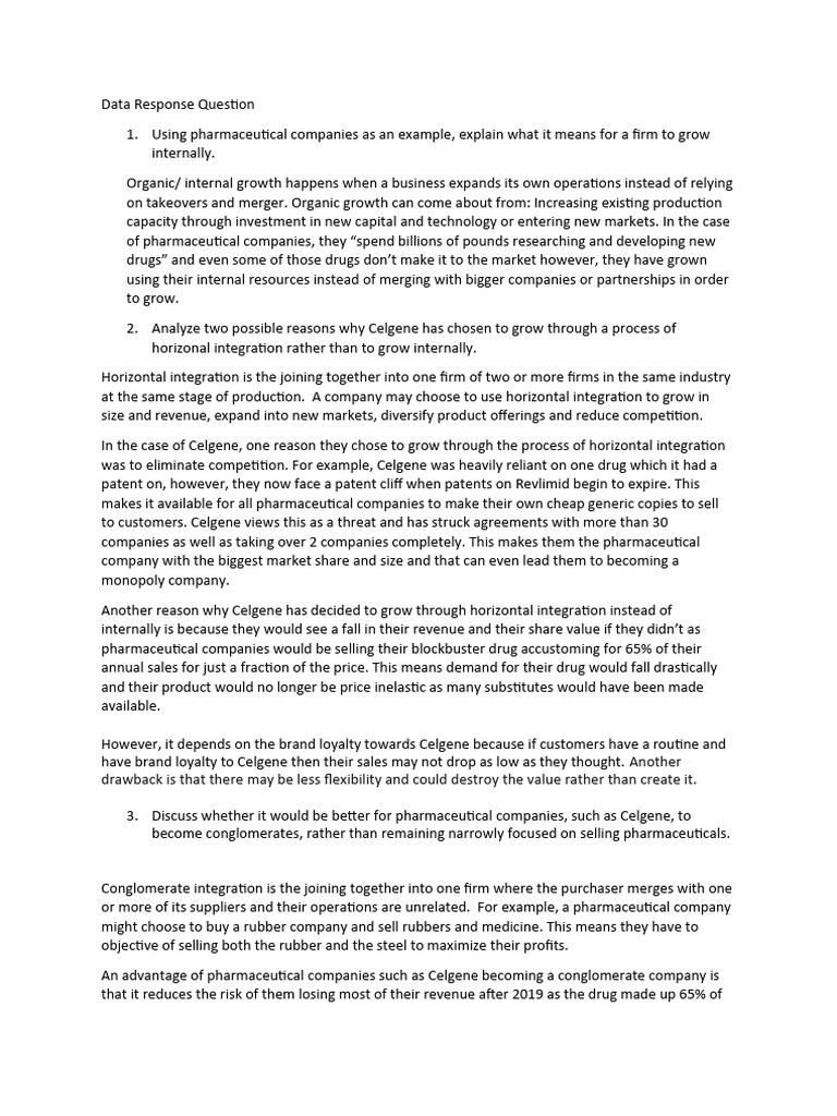 Data Response Question | PDF | Pharmaceutical Industry | Elasticity ...