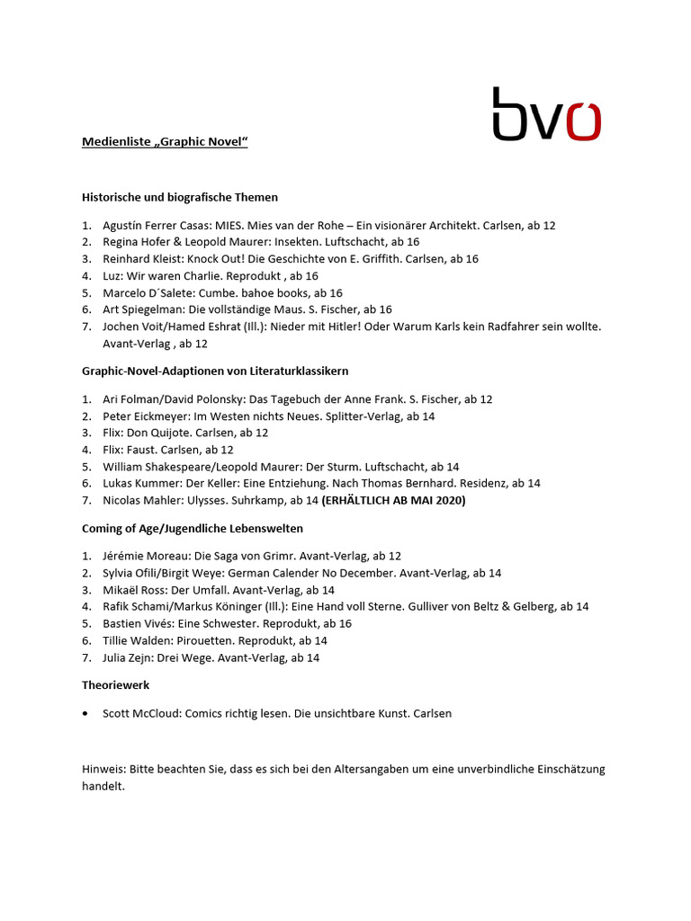 Medienliste Graphic Novel | PDF