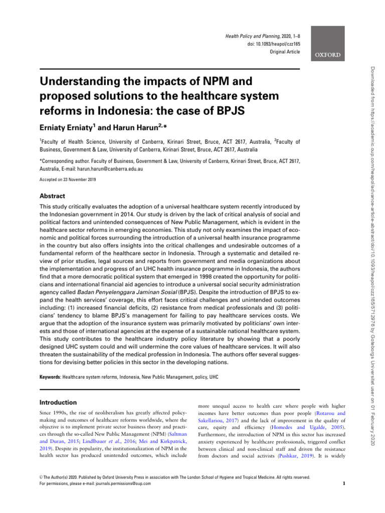 The Impact Of Npm And Healthcare System Reforms In Indonesia Pdf