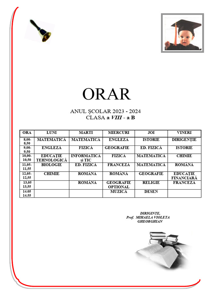 Orar CLASA 8B 2023-2024 | PDF