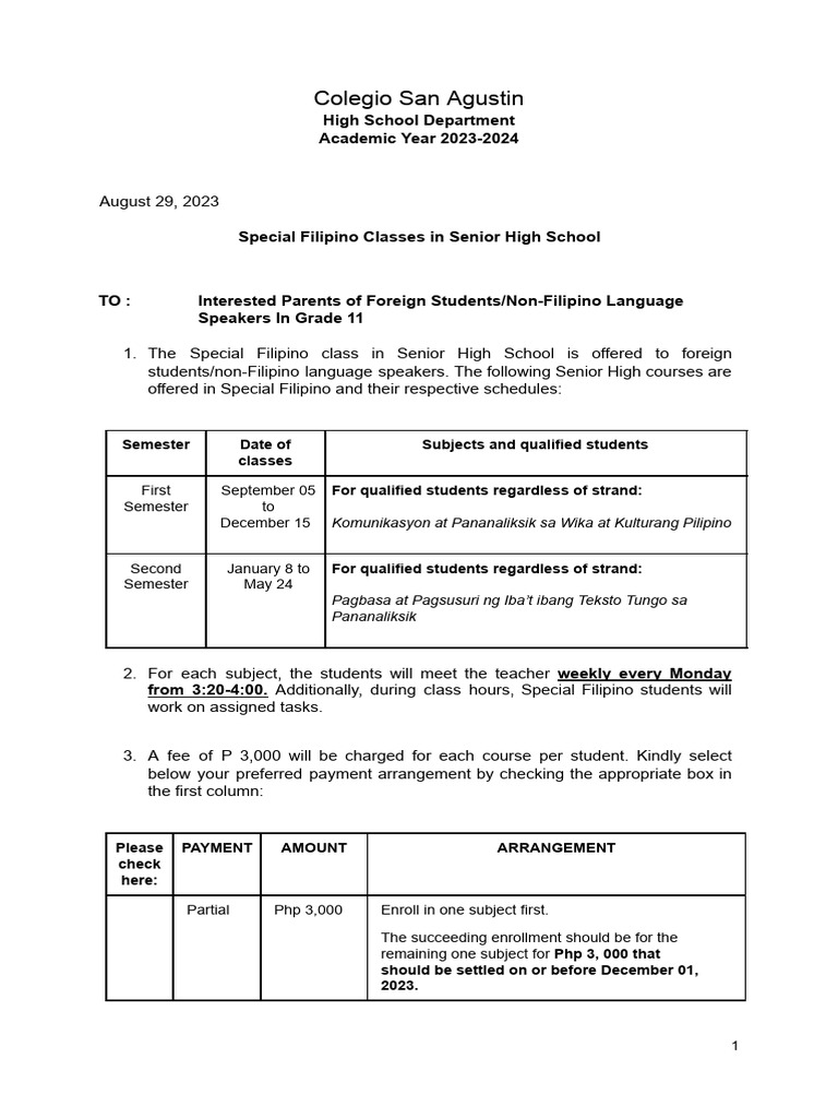 SHS Special Filipino - 23 24 | PDF