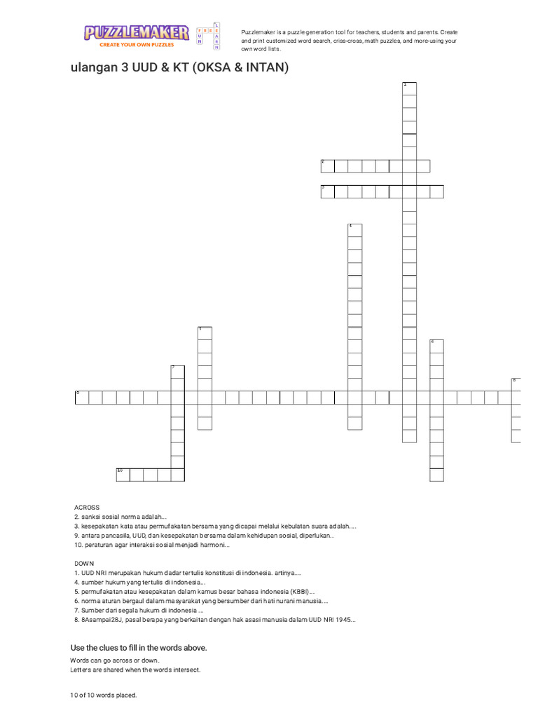 Criss Cross Puzzle - Discovery Education Puzzlemaker | PDF | Kajian ...