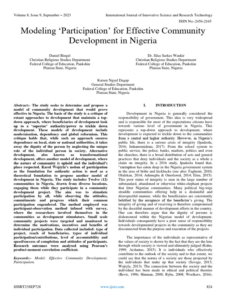 Modeling Participation' For Effective Community Development in Nigeria | PDF