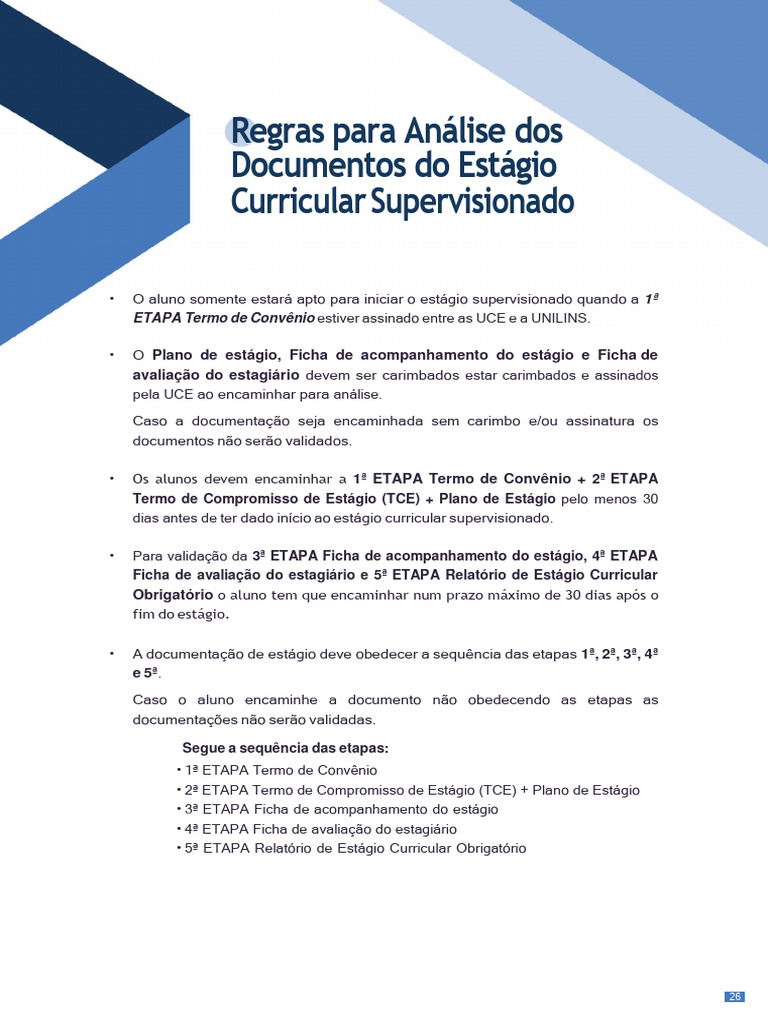 Regras para Envio Dos Documentos Do Estágio Obrigatório Unilins | PDF