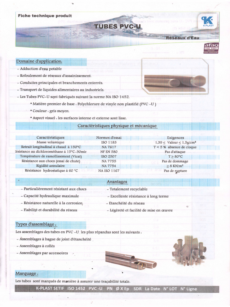 Fiche Technique Tube PVC | PDF