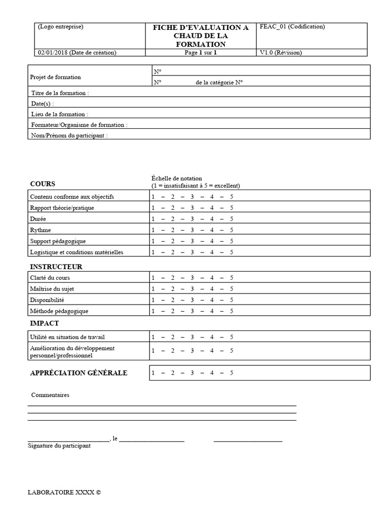 2 - Fiche D'évaluation À Chaud de La Formation | PDF