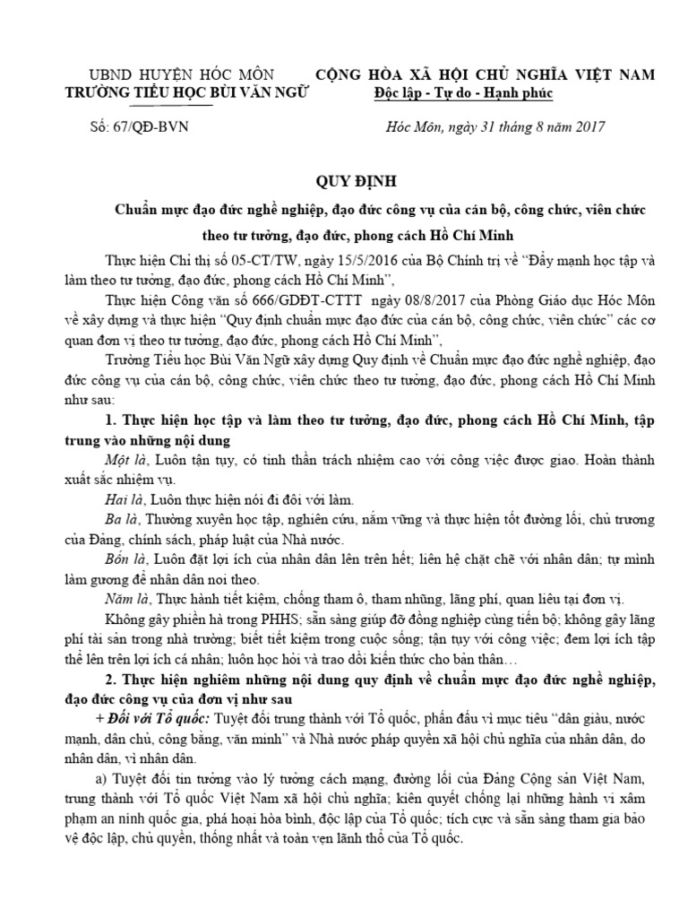 Quy Dinh Chuan Muc Dao Duc Nghe Nghiep 221020199 | PDF