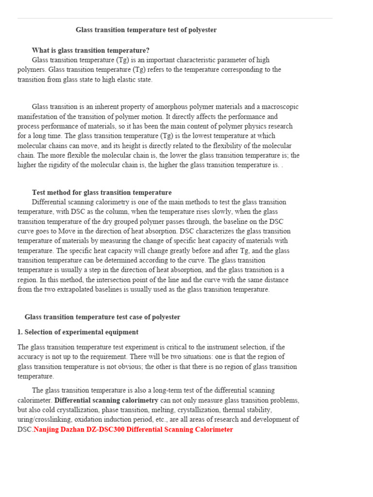 Glass Transition Temperature Test of Polyester | PDF | Differential ...