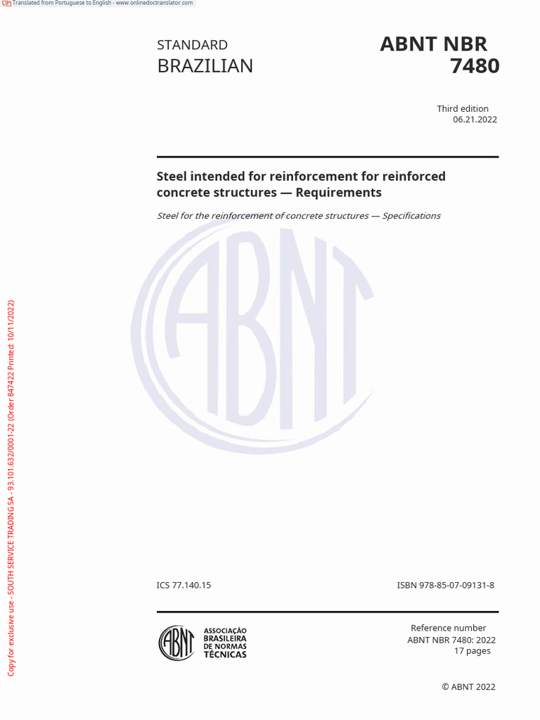 Norma NBR 7480 de 2022 - Especif Rebar | PDF | Concrete | Reinforced ...