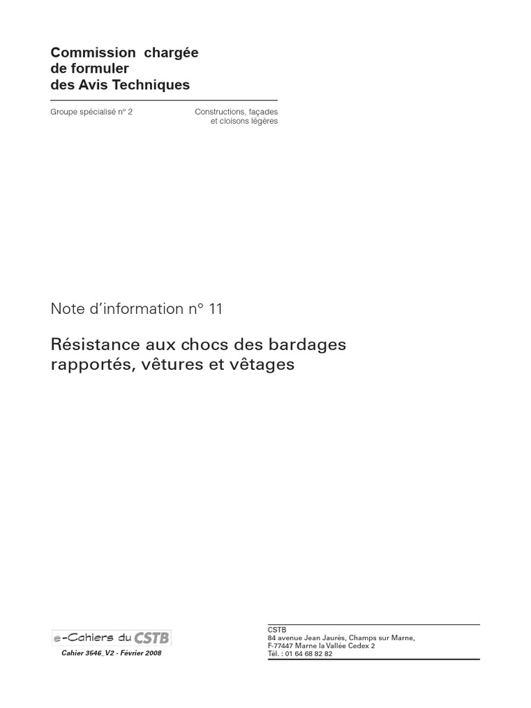 CSTB CPT 3546 - V2 Resistance Aux Chocs Bardages | PDF | Code de la construction et de l ...