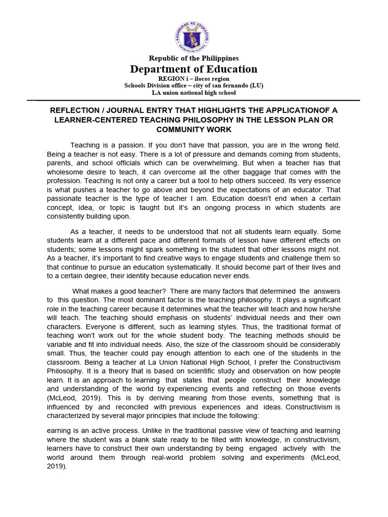 Learner-Centered Teaching Reflection | PDF