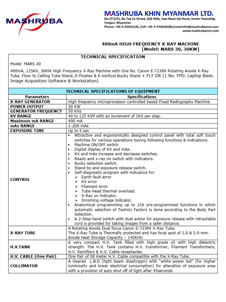 Technical Specification (Mars 30 With Fly DR) - 1 | PDF