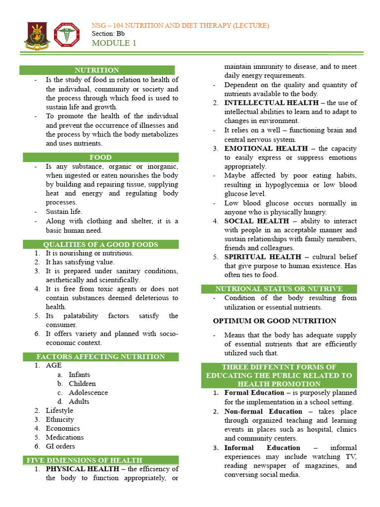 Module 1 Nutrition And Diet Therapy Pdf Carbohydrates Fat