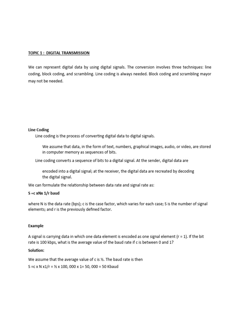 Topic 1 Digital Transmission | PDF | Computing | Electronics