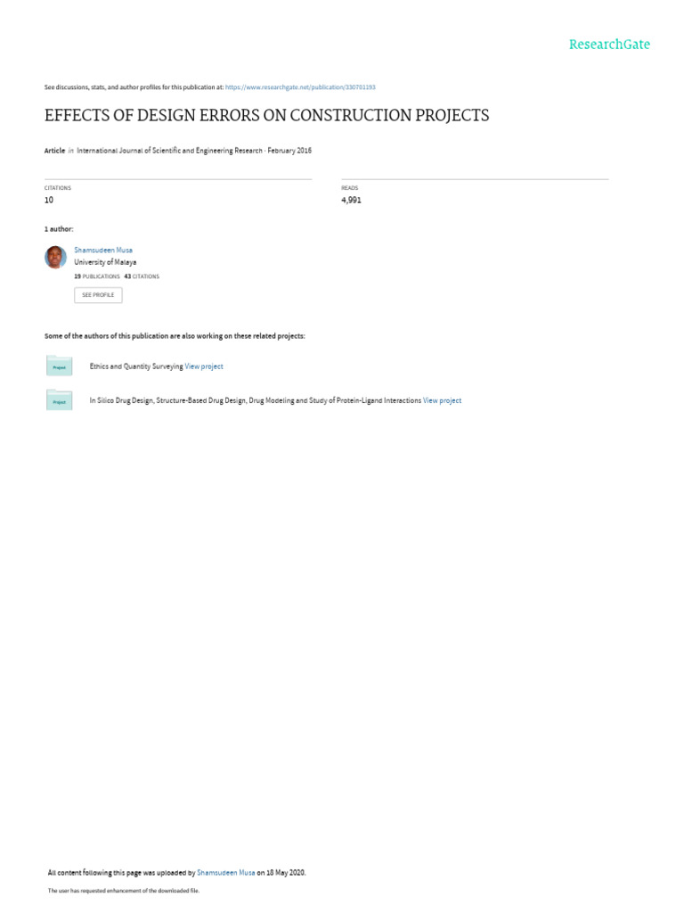Effects of Design Errors On Construction Projects | PDF | Specification ...