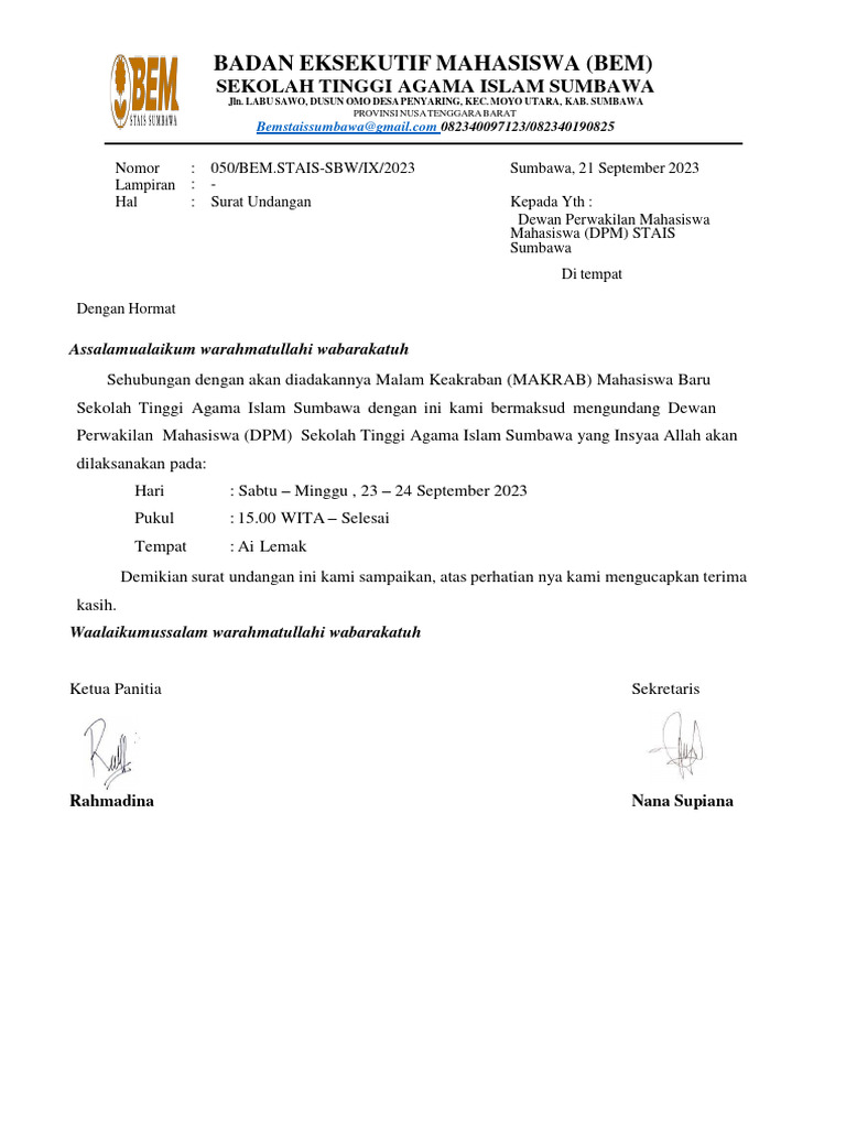 Surat Undangan MAKRAB DPM II | PDF