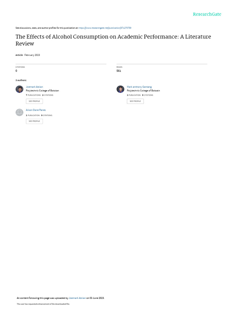 The Effects of Alcohol Consumption On Academic Performance: A Literature Review | PDF ...