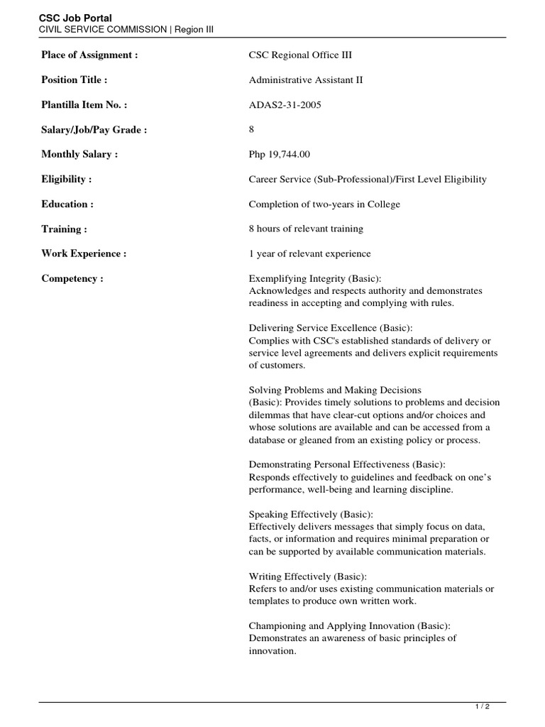 CIVIL SERVICE COMMISSION-Administrative Assistant II | PDF