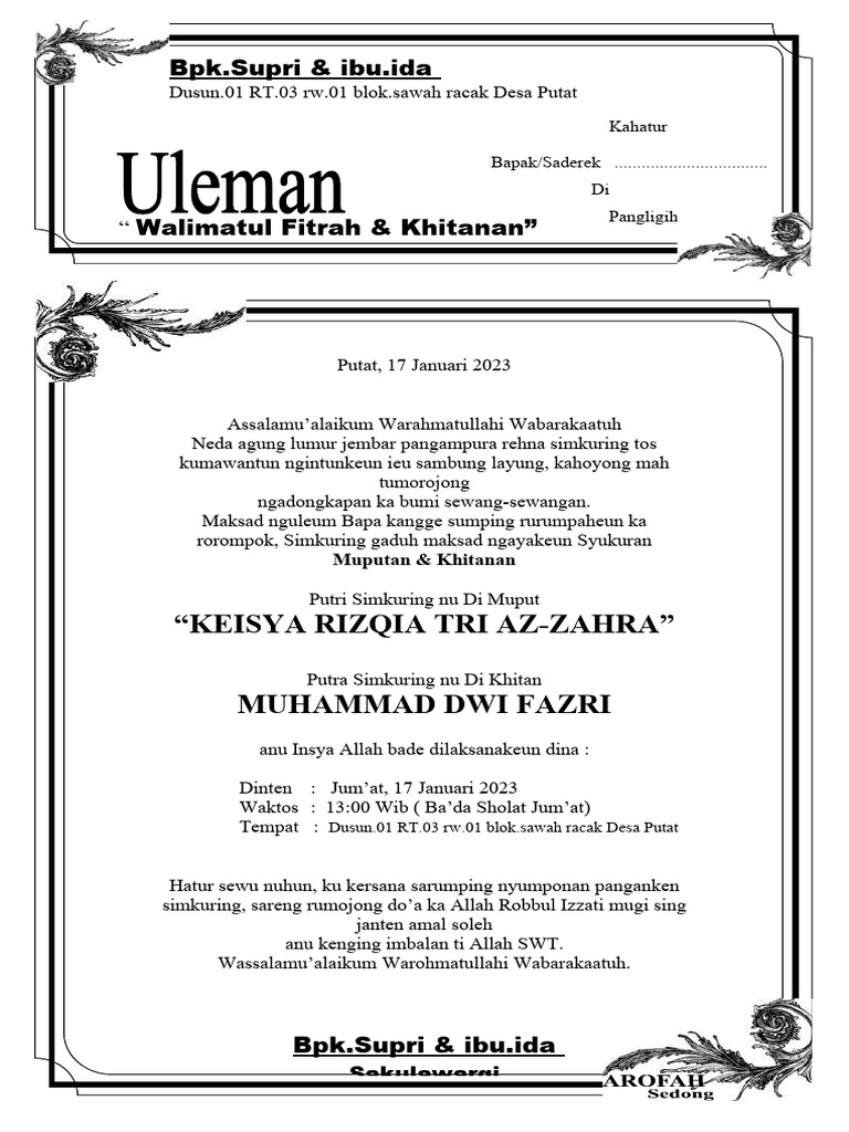 Uleman Walimatul Fitrah & Khitan | PDF
