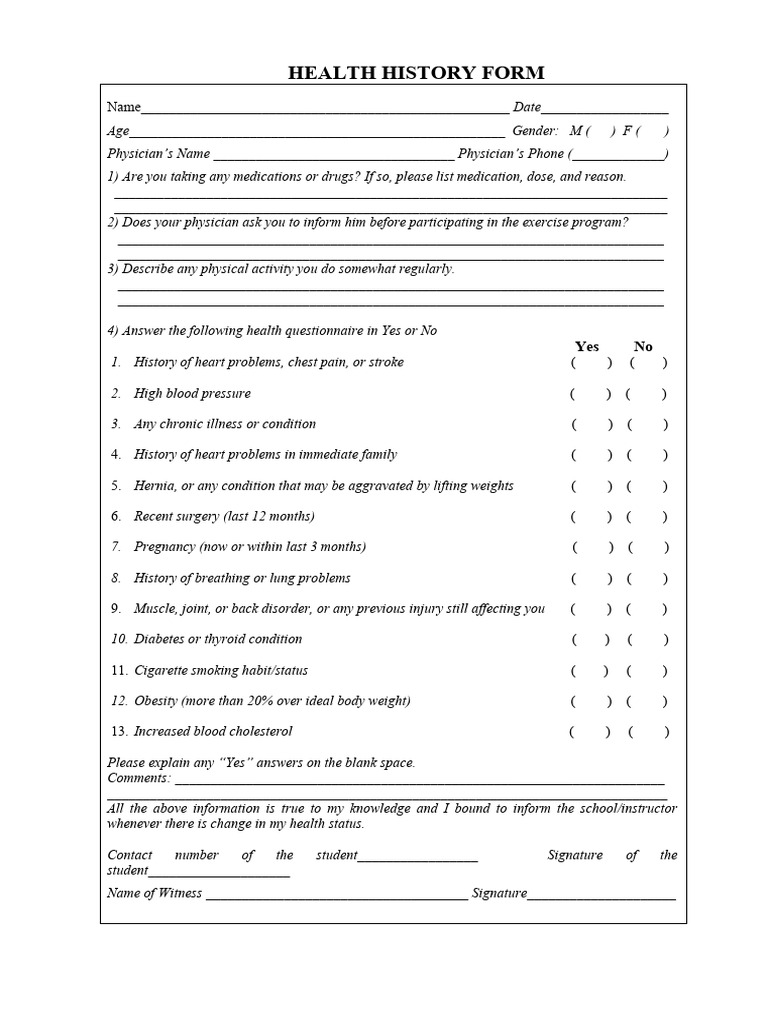 Bped 113 Health History Form | PDF | Science & Mathematics