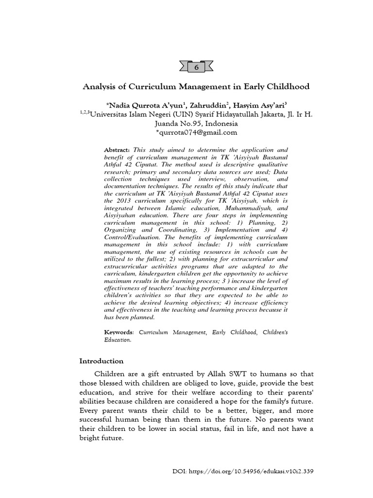 Analysis of Curriculum Management in Early Childhood: Abstract: This ... Analysis of Curriculum Management in Early Childhood: Abstract: This ...