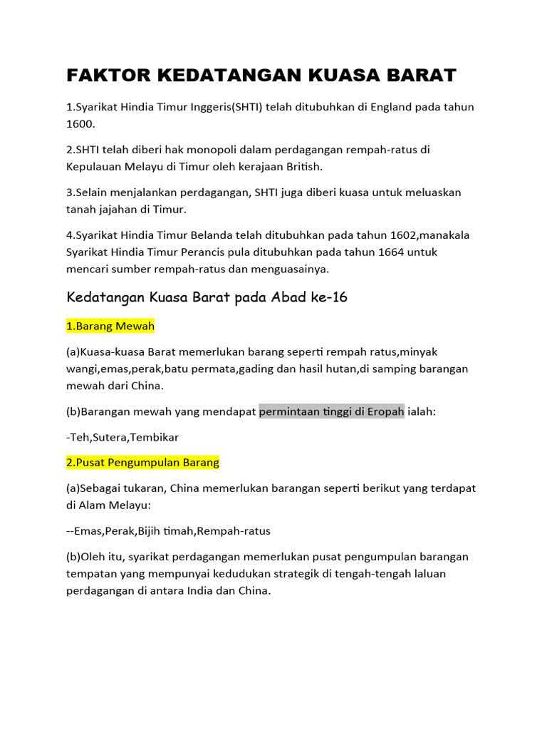 Faktor Kedatangan Kuasa Barat | PDF