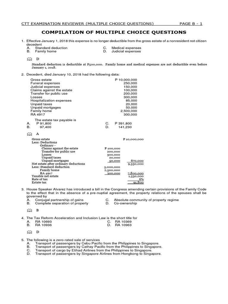 CTT EXAMINATION REVIEWER - Compilation of MCQs | PDF | Value Added Tax ...